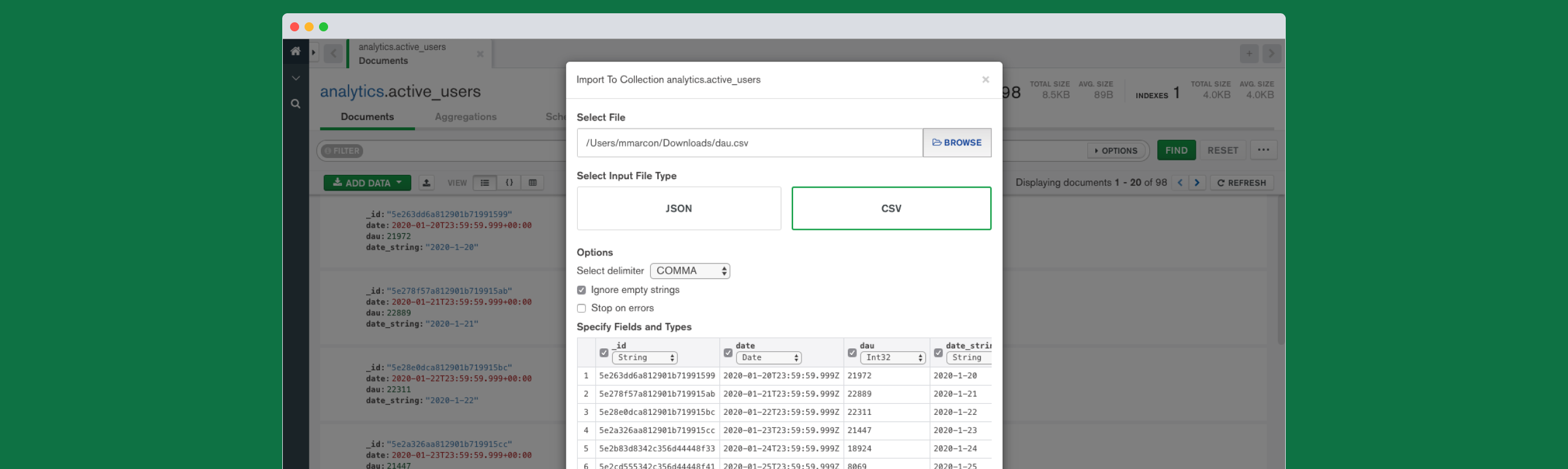 Import and export your data with MongoDB Compass | MongoDB