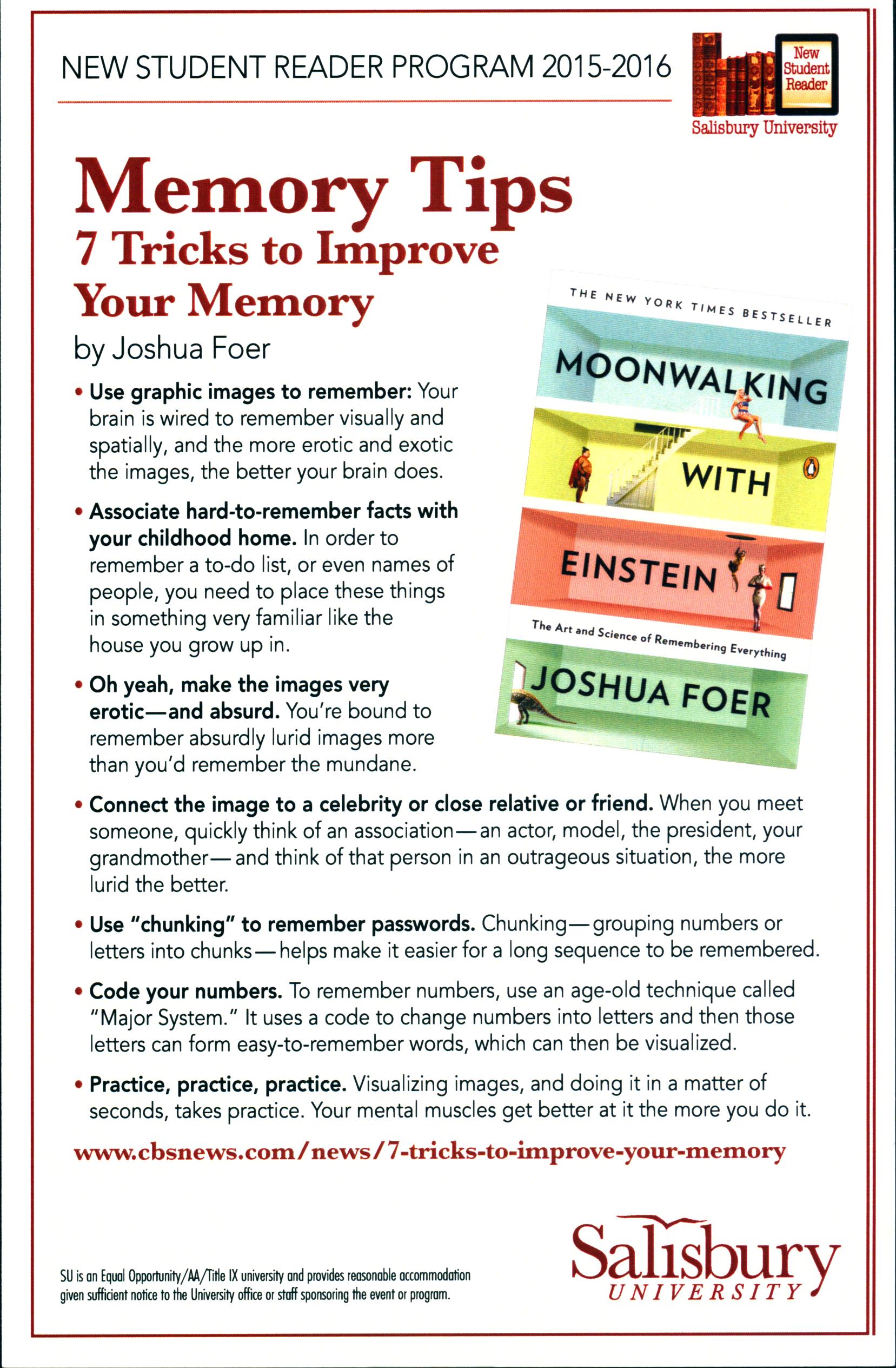 Memory Tips Challenge SU New Student Reader Program Moonwalking