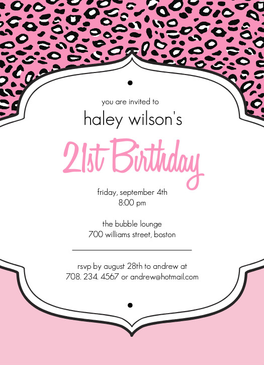 21st Birthday Invitations Pink Cheetah Print 21st Birthday Invitation 21st Birthday Invitations Pink Cheetah Print 21st Birthday Invitation