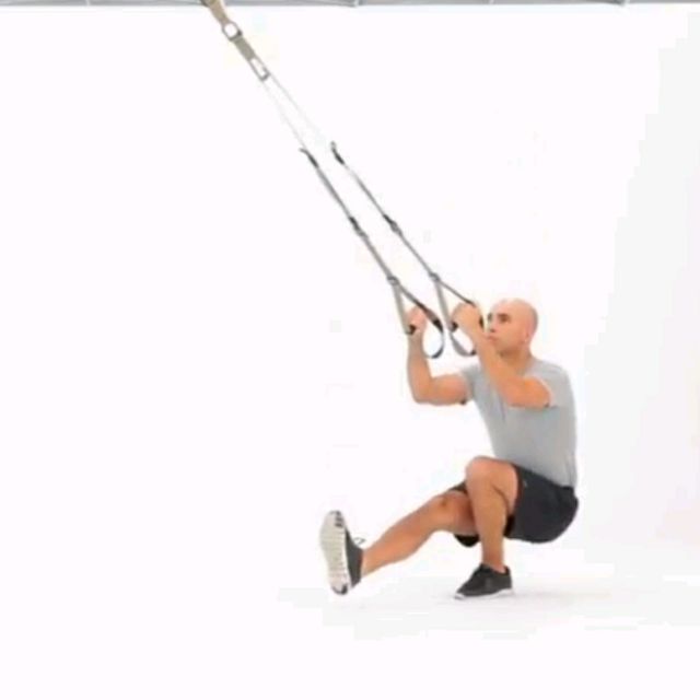 Trx Squat(Single Leg) to crossing balance lunge - Exercise How-to - Workout Trainer by Skimble