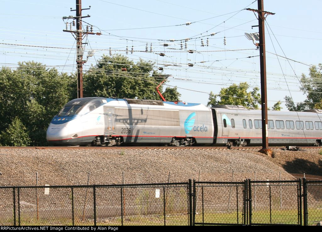 Acela 2036 races westbound on the NEC