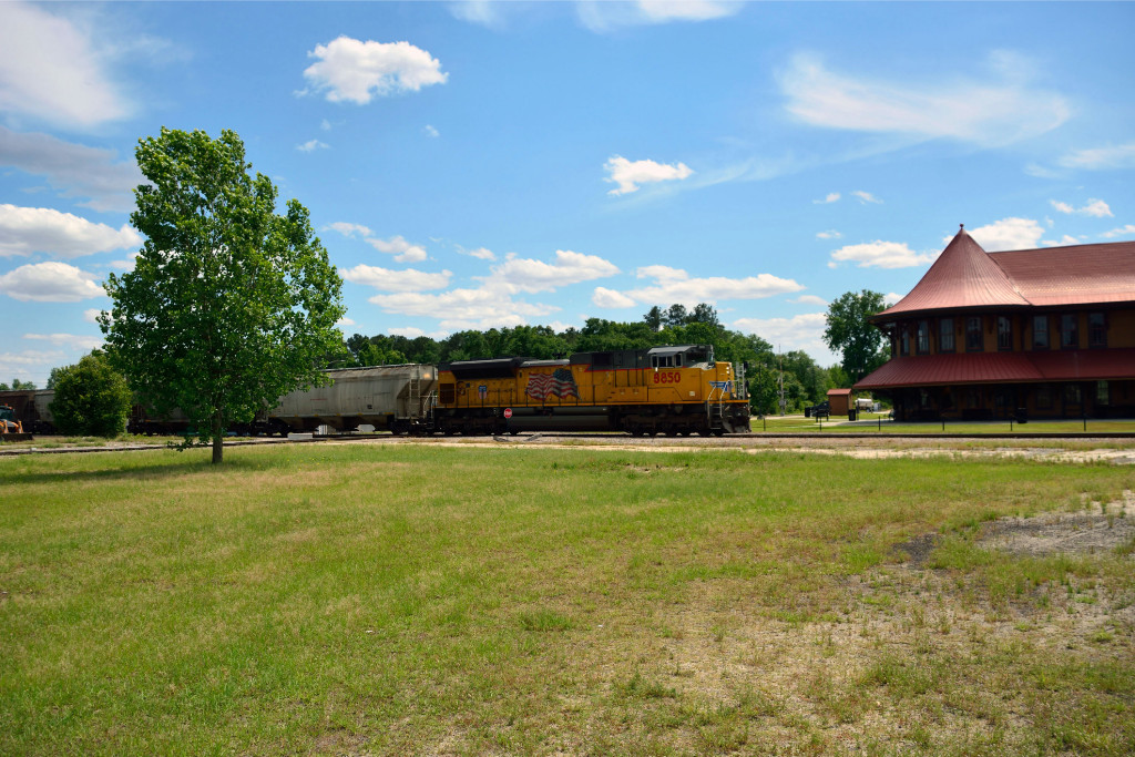 another one engine lash up going by the Amtrak station