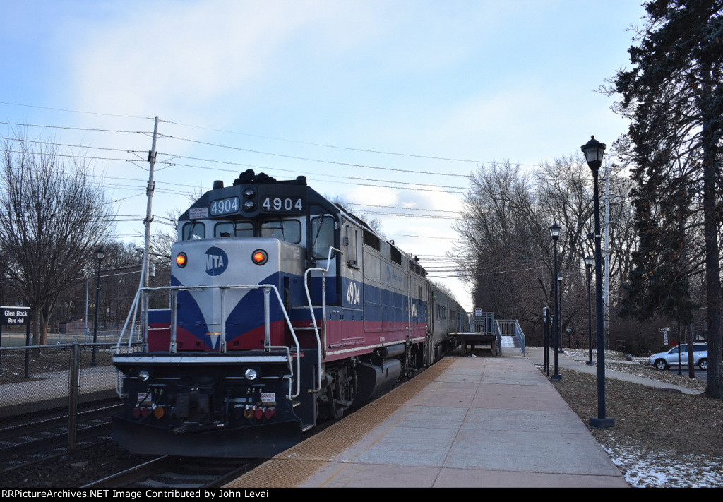 Train # 64 with a MNR GP40FH-2 pushing at Glen Rock-Boro Hall Station