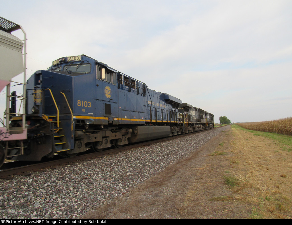 Evening on the East side of Sidney. NS 4149 & 9708 with Norfolk & Western Heritage Unit #8103 ...