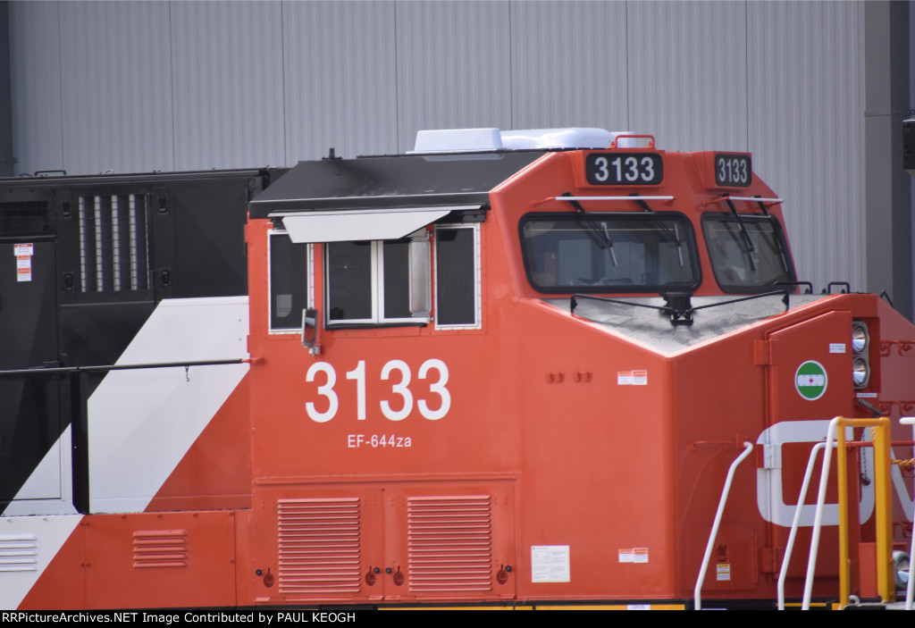 CLOSE Up Shot of CN 3133's Cab and Logo on the Locomotive Engineer's Side.
