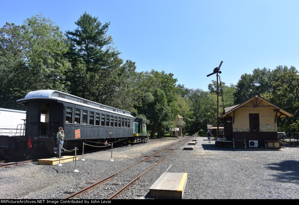 Rear of the enclosed CN coach behind the USS Tonner at the Allaire State Park depot