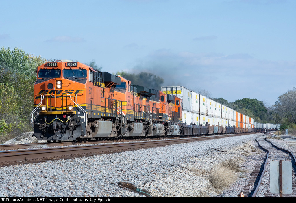 BNSF 6321 and 3 other GE's speed an intermodal west