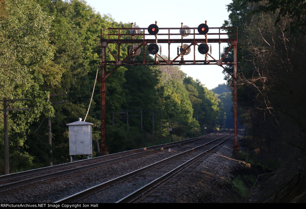 The old signal bridge still stands guard at milepost 55