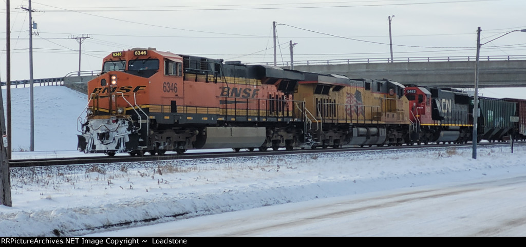 BNSF 6346 UP 7719 CN 5452