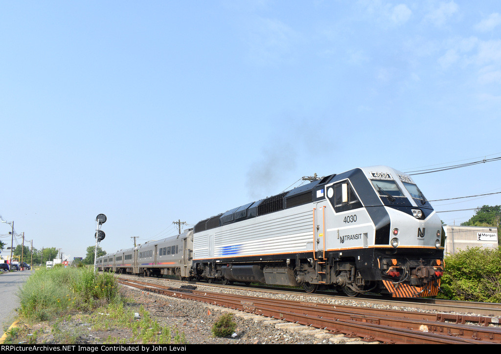 PL42AC # 4030 pushes Train # 1618 toward Hoboken and past the Seamens siding.