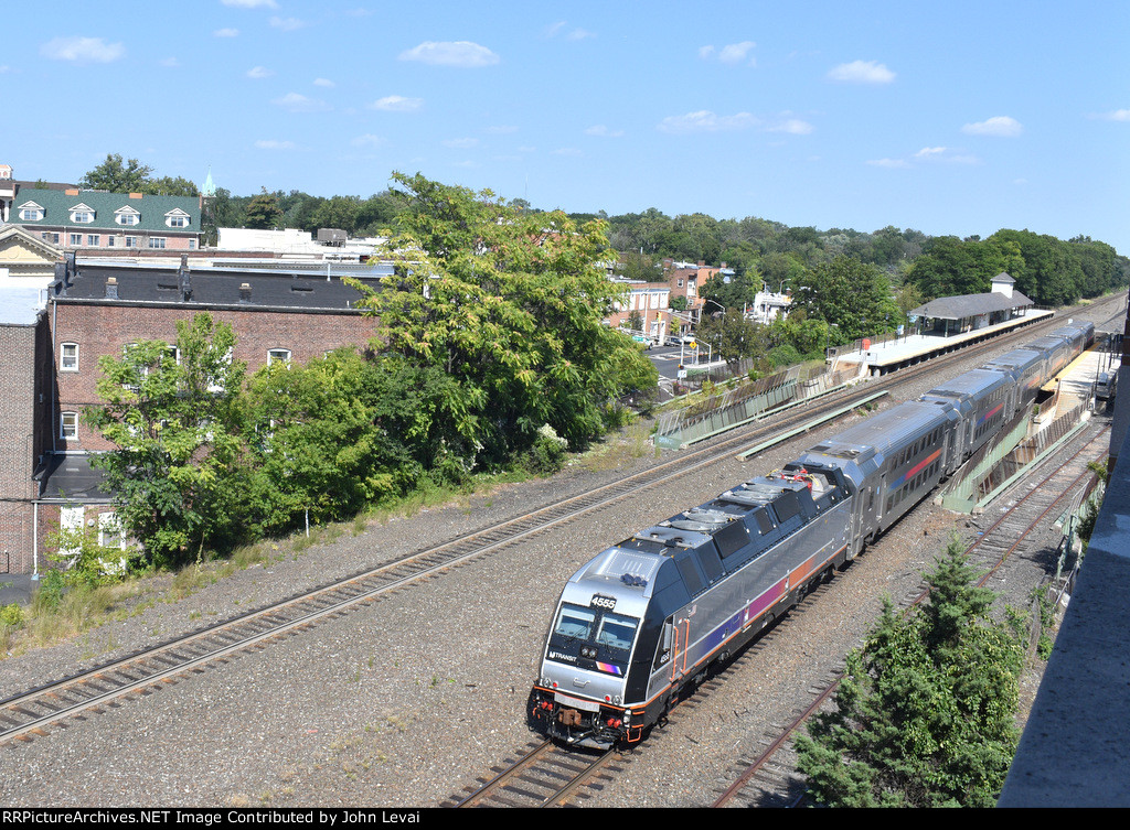 ALP-45A # 4555 pushes NJT Train # 5522 out of the station toward Newark
