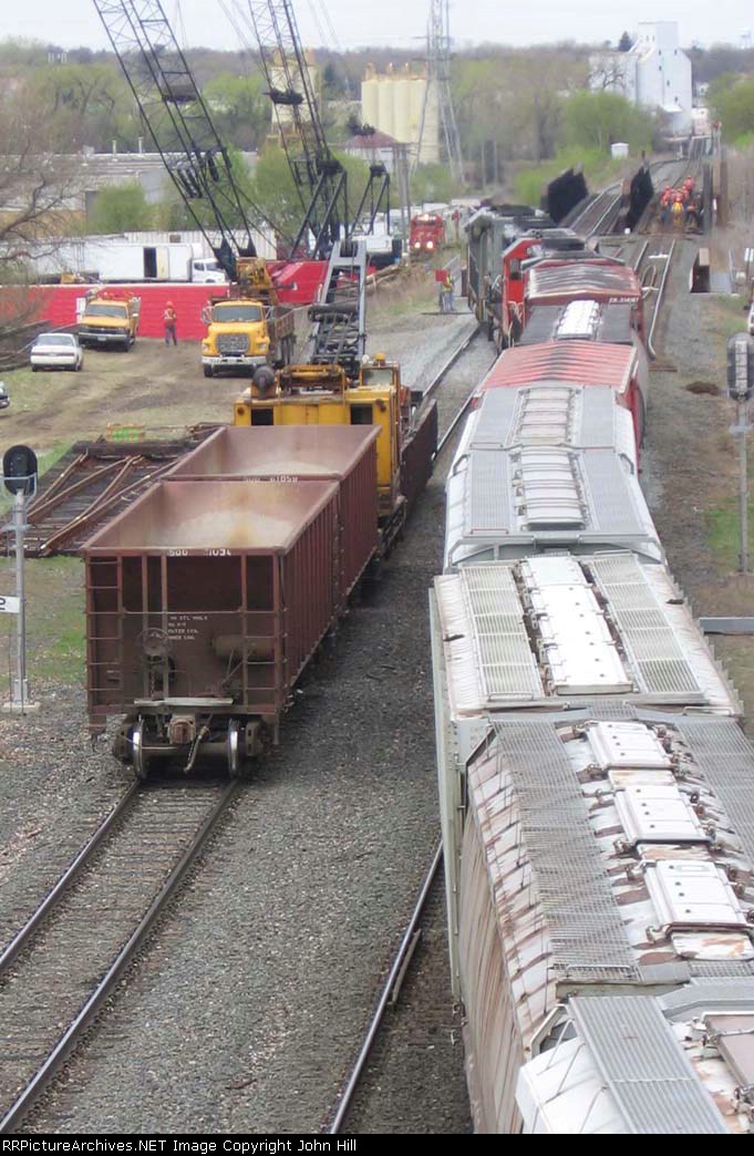 07042622 CN "WC Transfer" crosses over BNSF Northtown Yard heading for CP Humboldt Yard while CP ...