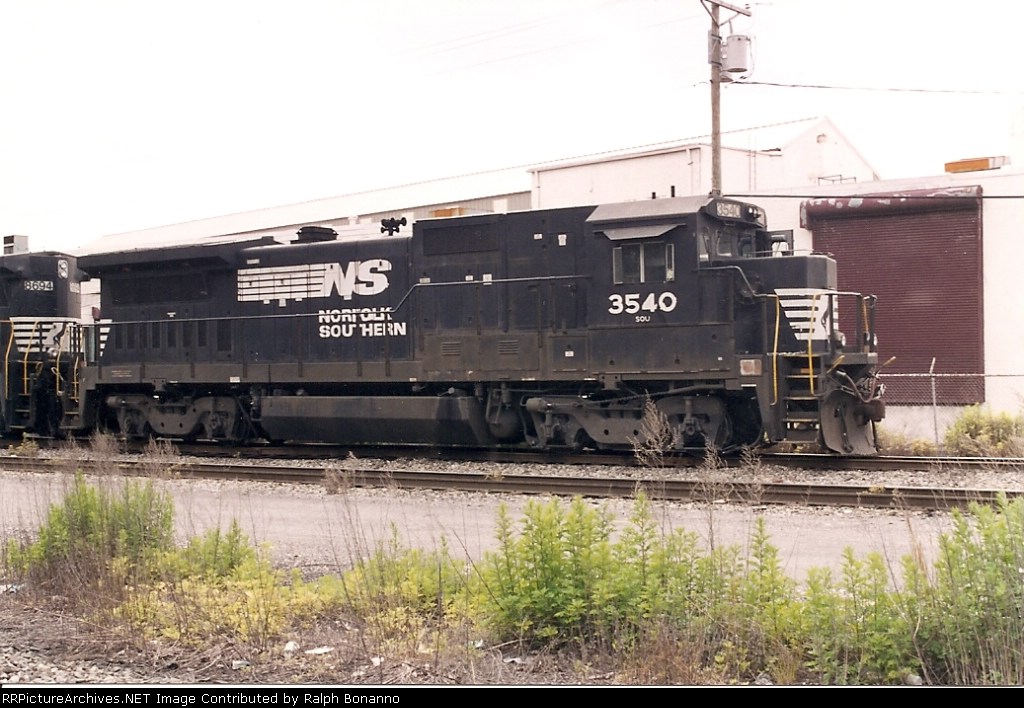 B32-8 3540, built to run long hood lead, rests between trips on the service track