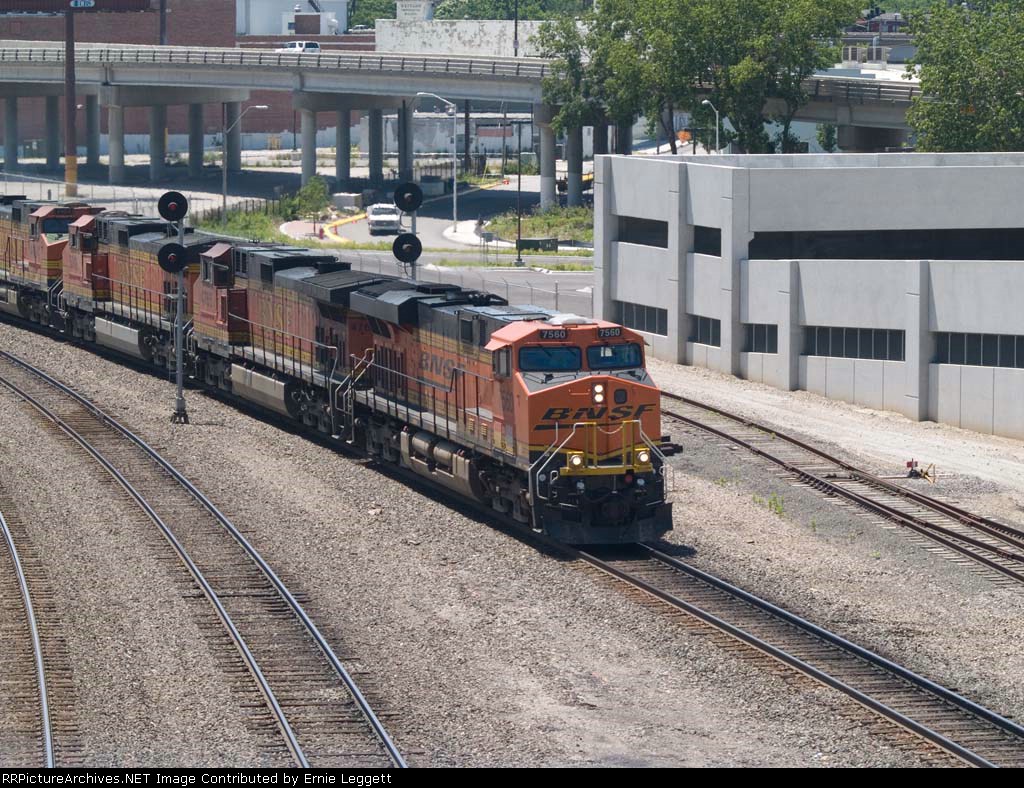 BNSF 7560 leads an EB doublestack at 2:12pm