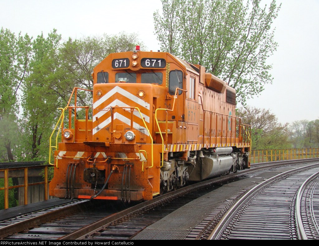 EJ&E SD38-2 #671 on the former GTW 59th St bridge