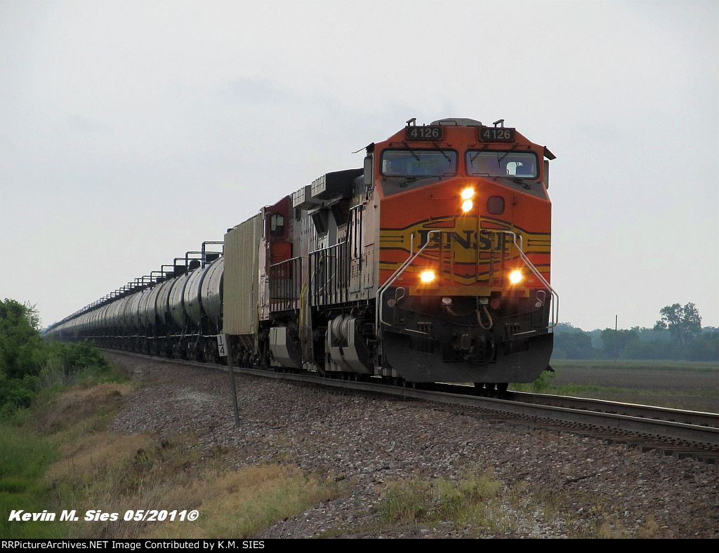 BNSF 4126 leads loaded Ethanol train