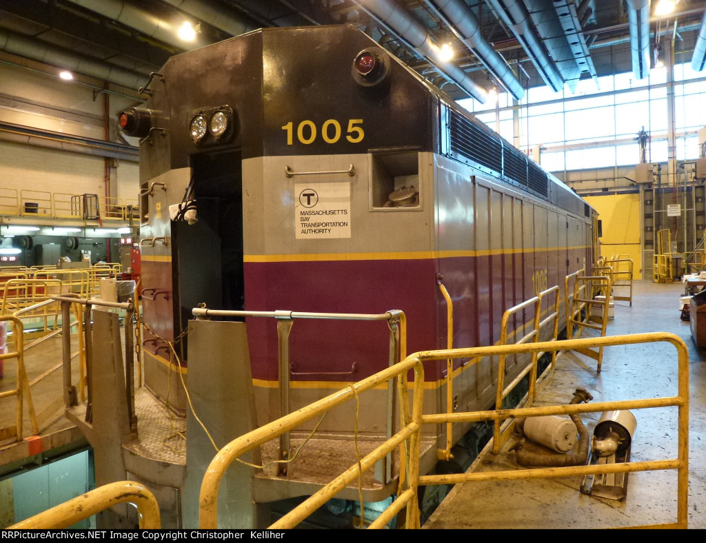MBTA 1005 in for repairs (As you can see)