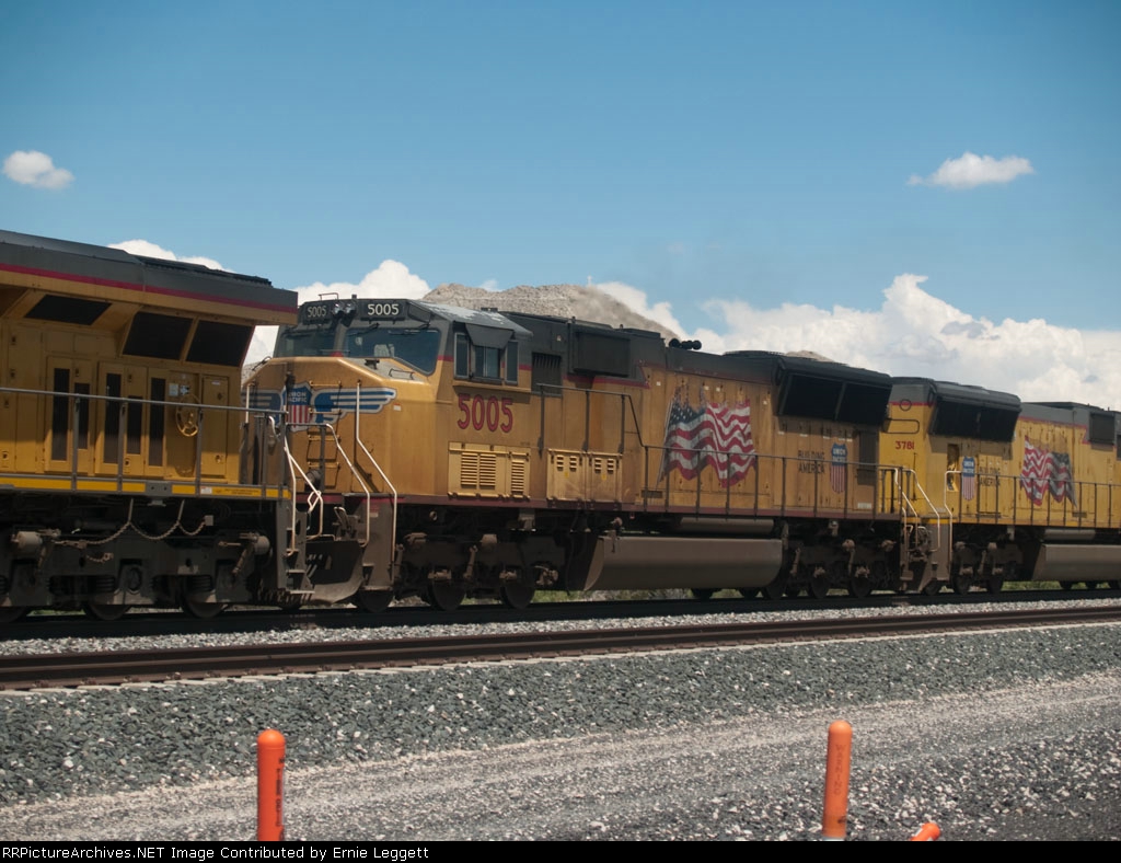 UP 5005 #2 power in a WB doublestack at 2:38pm