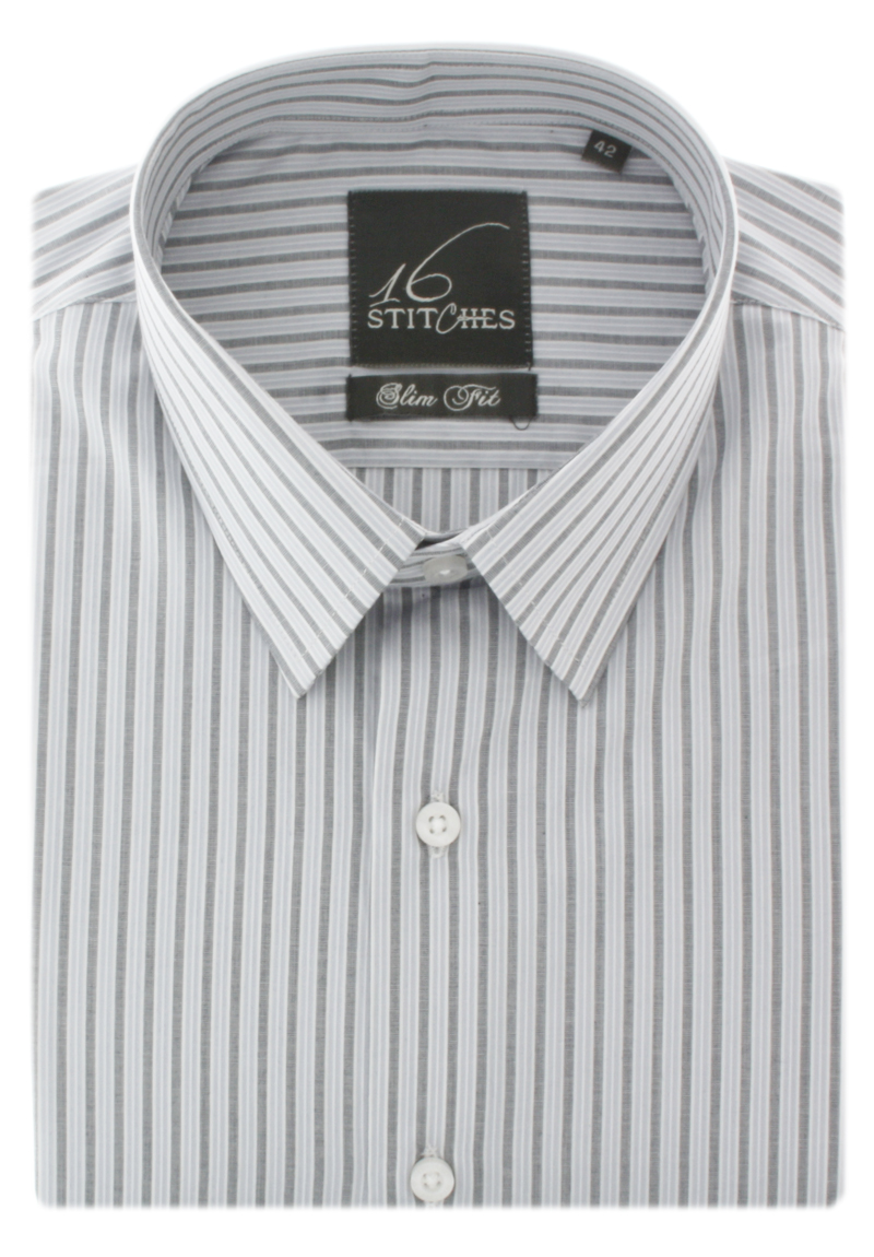 Home Dress Shirts Grey / White Graph Stripes in Dobby