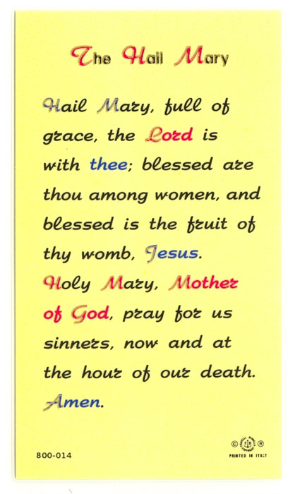 Laminated Prayer Card - Hail Mary Prayer