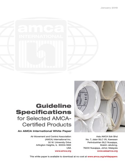 Guideline Specifications for Selected AMCA-Certified Products