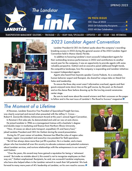 The Landstar LINK newsletter - 2023 Spring issue