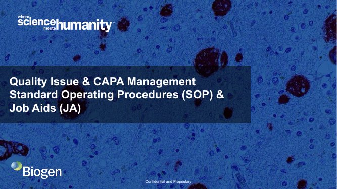 Quality Issue and CAPA Management Standard Operating Procedures