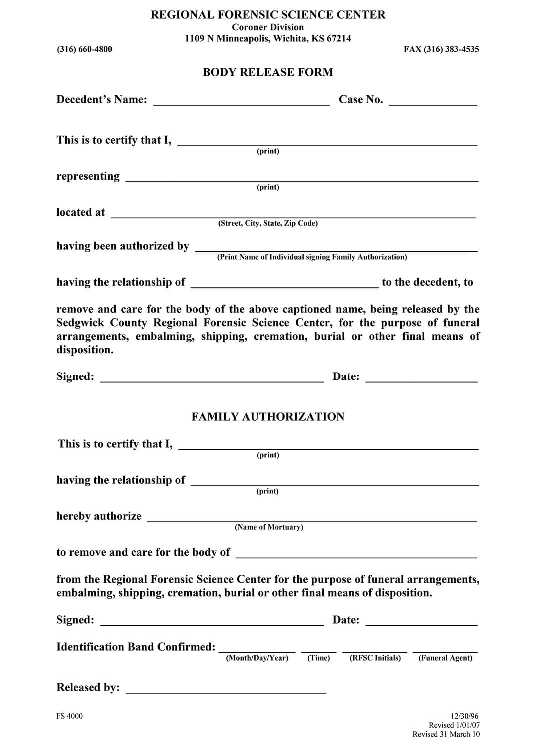 Coroner Release Form | Cozine Memorial Group | Wichita KS funeral home ...