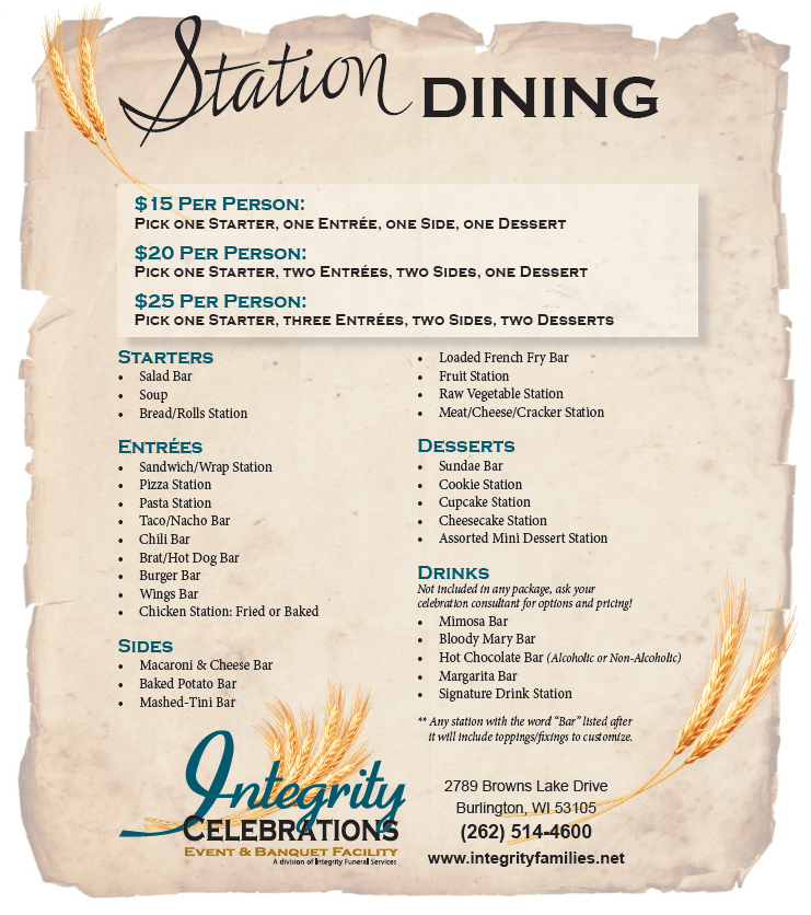Station Dining Menu | Integrity Funeral Services | Waterford WI funeral ...