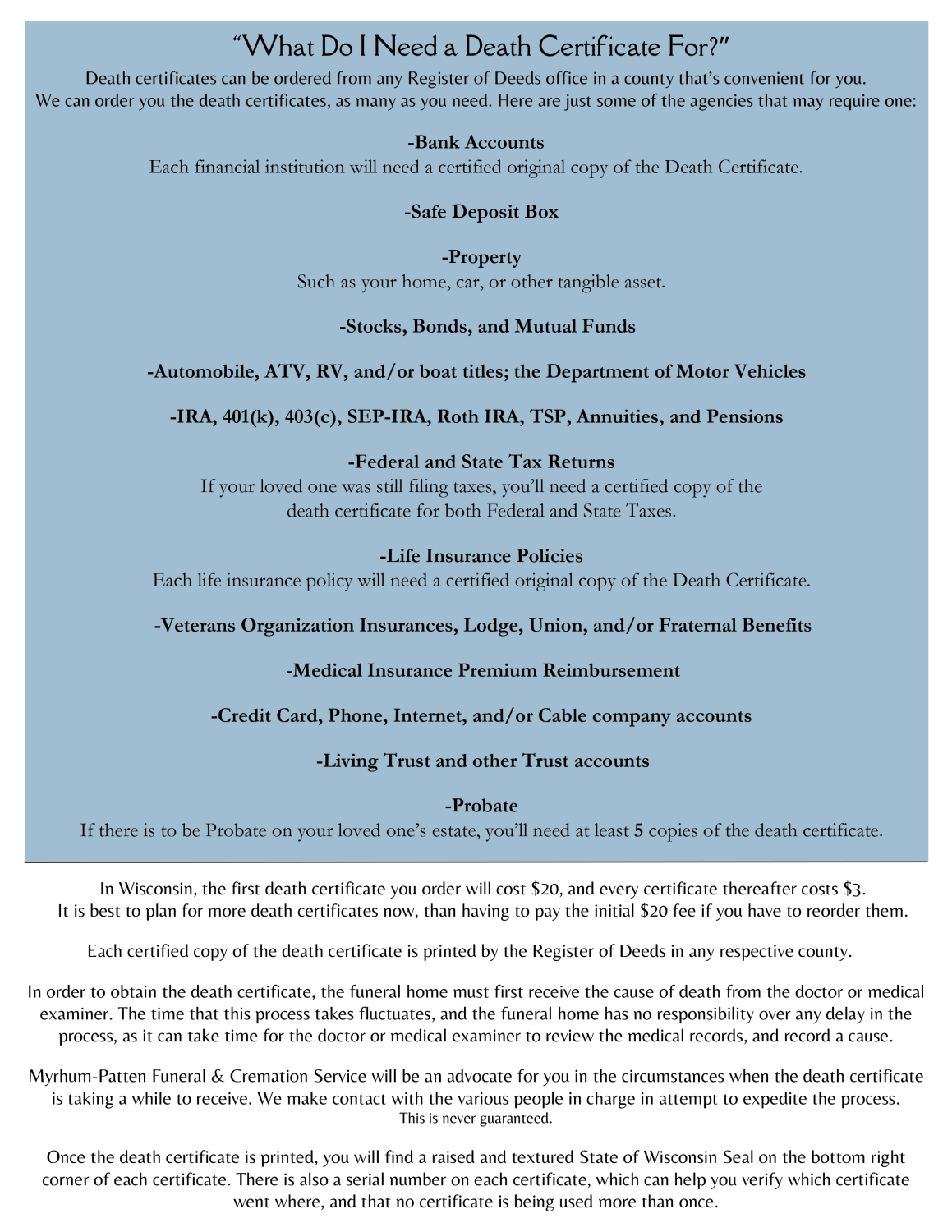 What To Do With Death Certificates | Myrhum-Patten Funeral Home | West ...