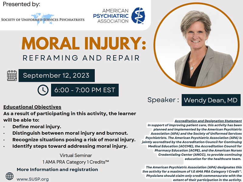 SUSP CME Event 12SEP23: Moral Injury - Reframing and Repair - Events ...