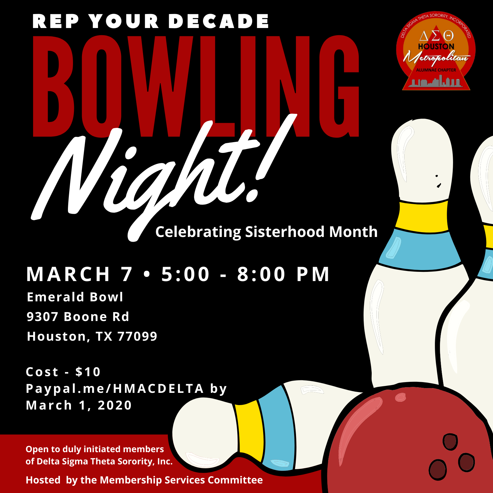 Rep Your Decade - Bowling Night - Events - Houston Metropolitan Alumnae ...