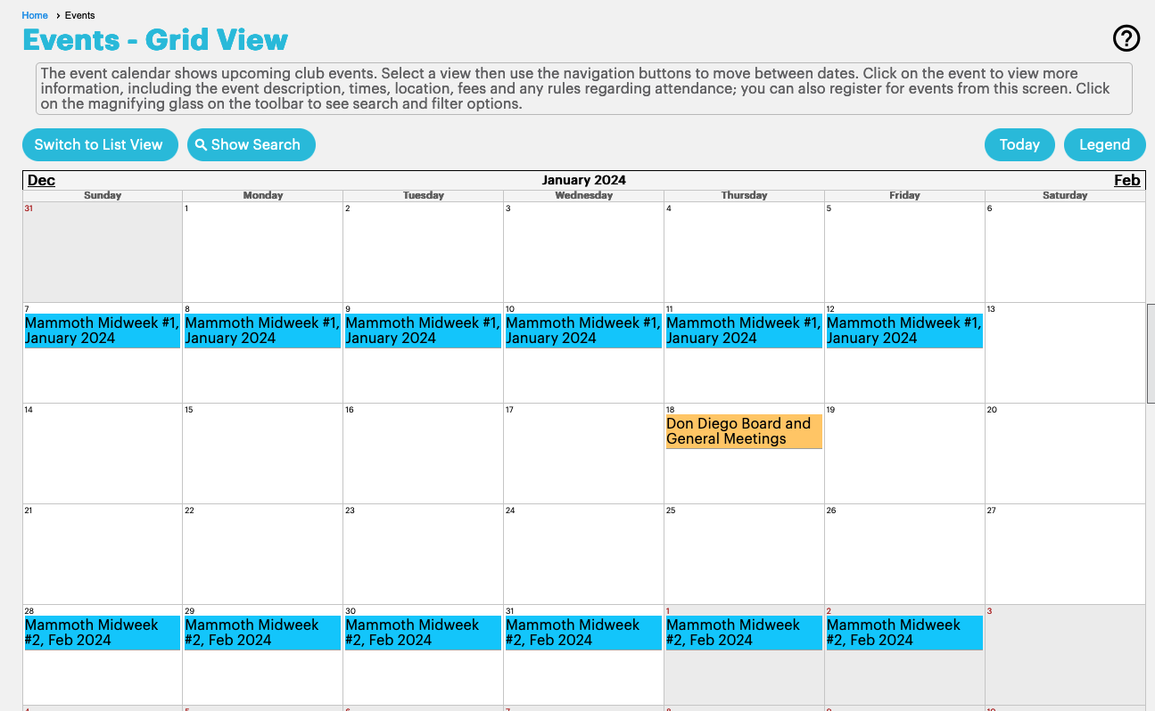 All Club Calendars - San Diego Council of Ski Clubs