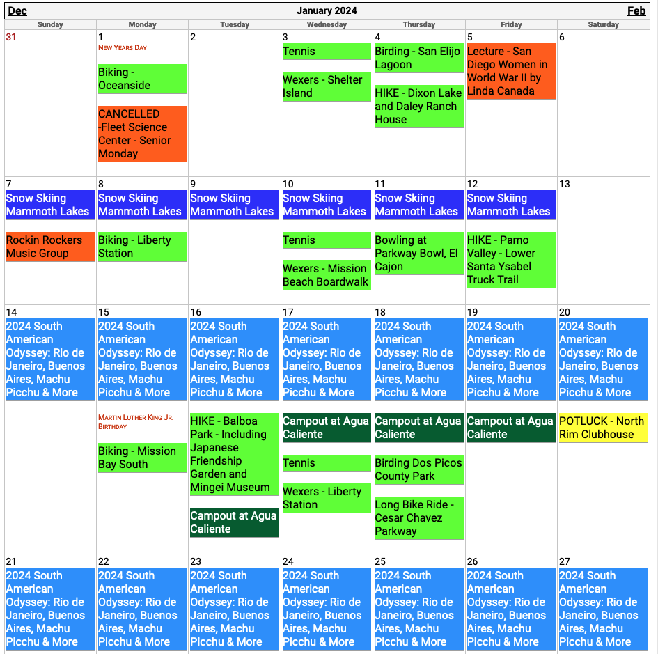 All Club Calendars - San Diego Council of Ski Clubs