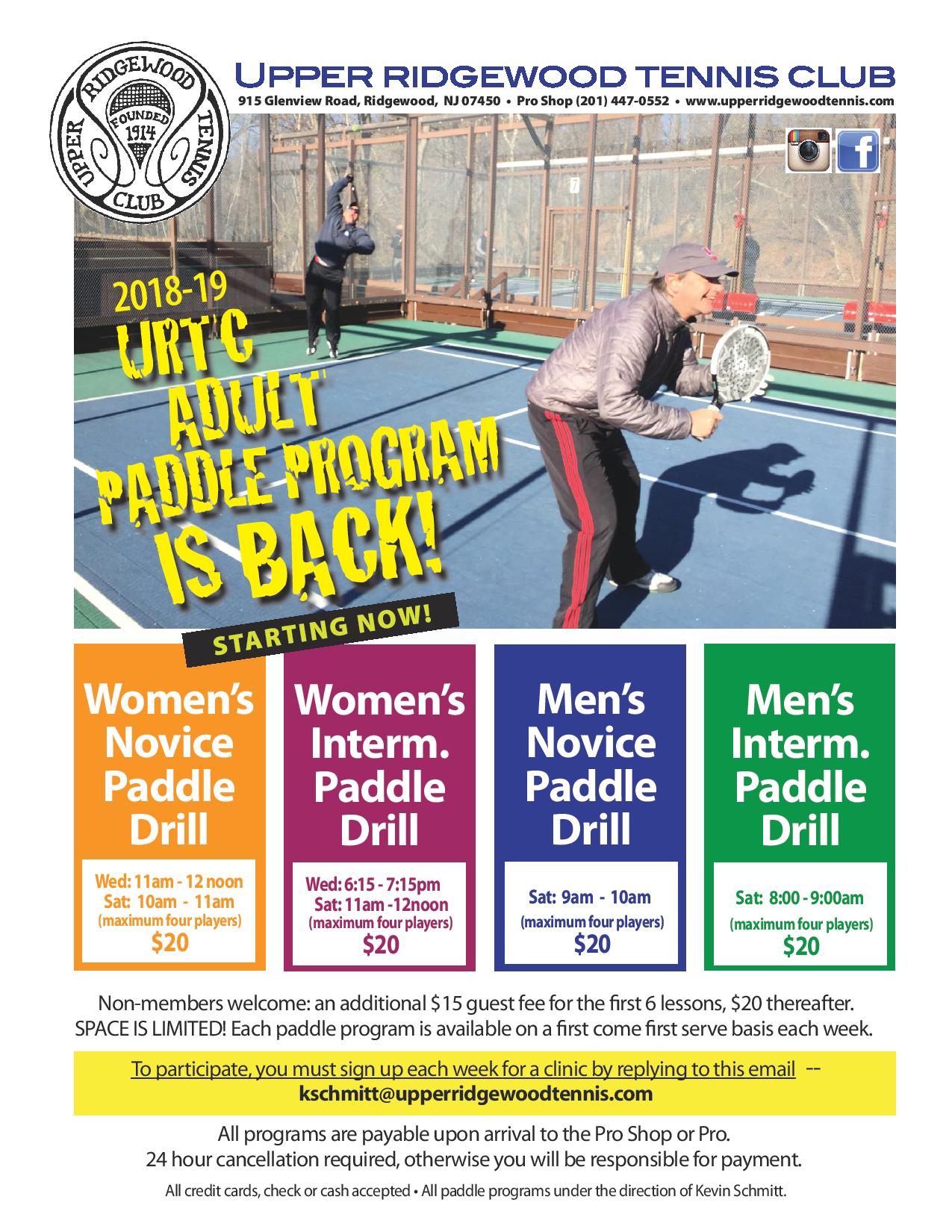 Paddle Lessons & Clinics - Upper Ridgewood Tennis Club