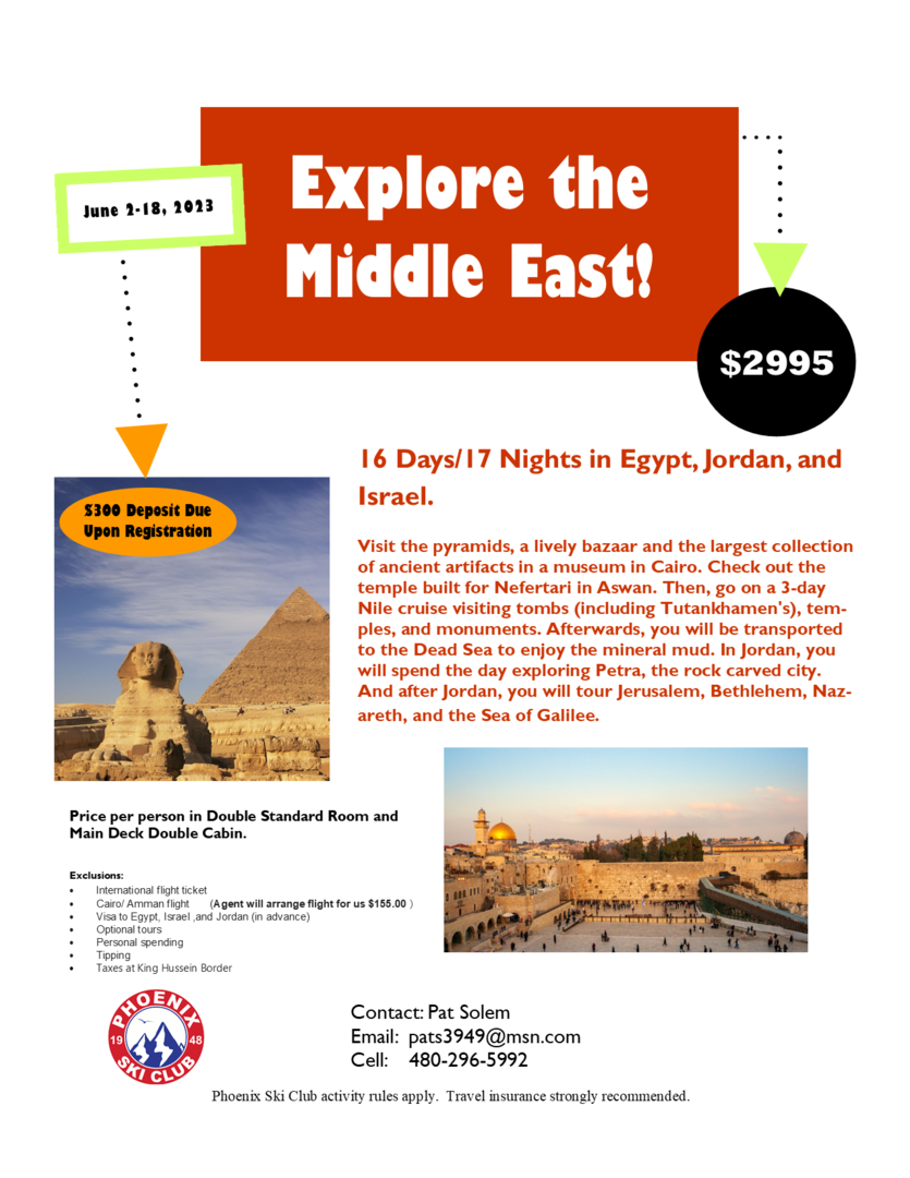 Nile Cruise.... Cairo, Jerusalem, Jordan - Events - Phoenix Ski Club