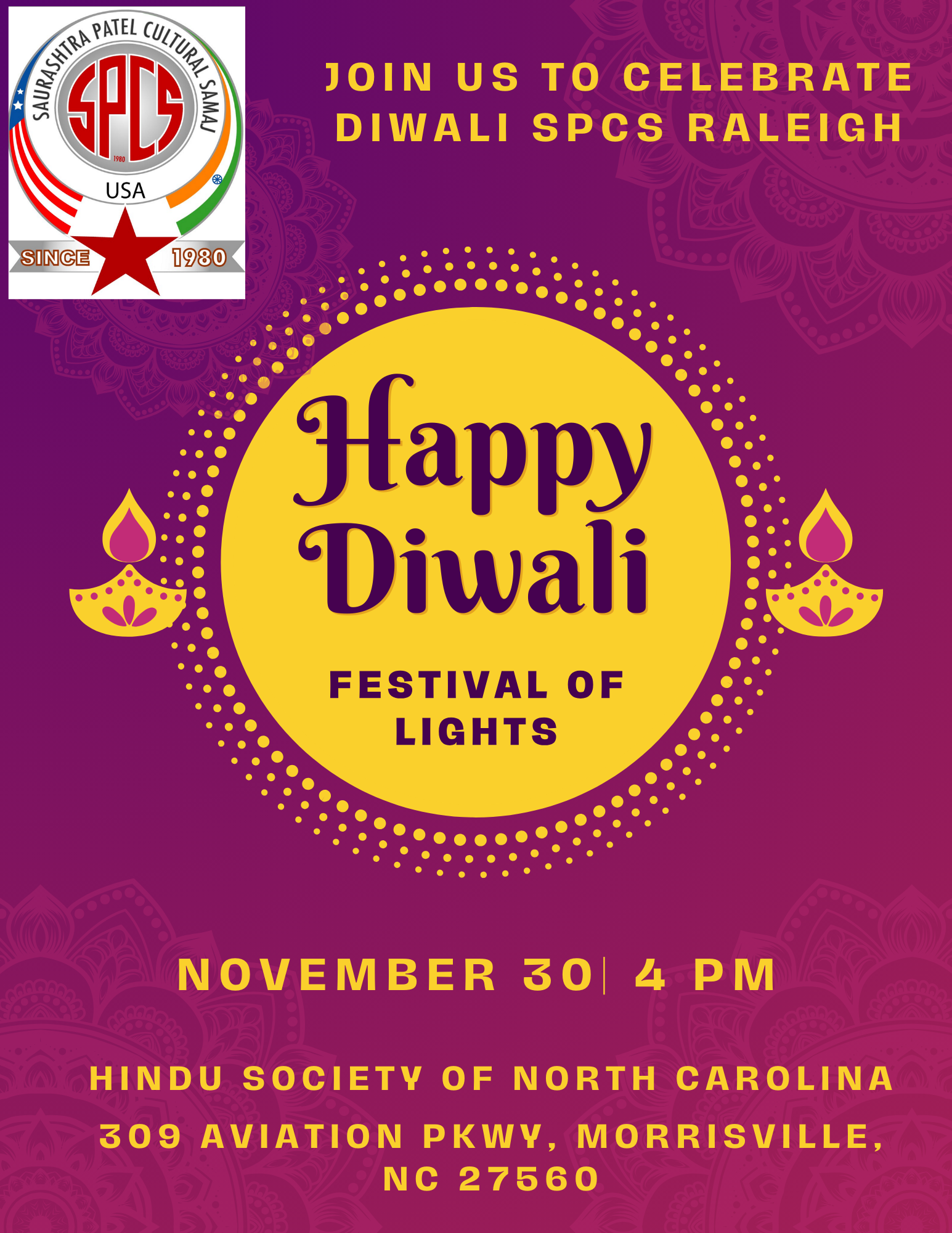 SPCS NC Raleigh Diwali Celebration 2024 - Events - SPCS USA