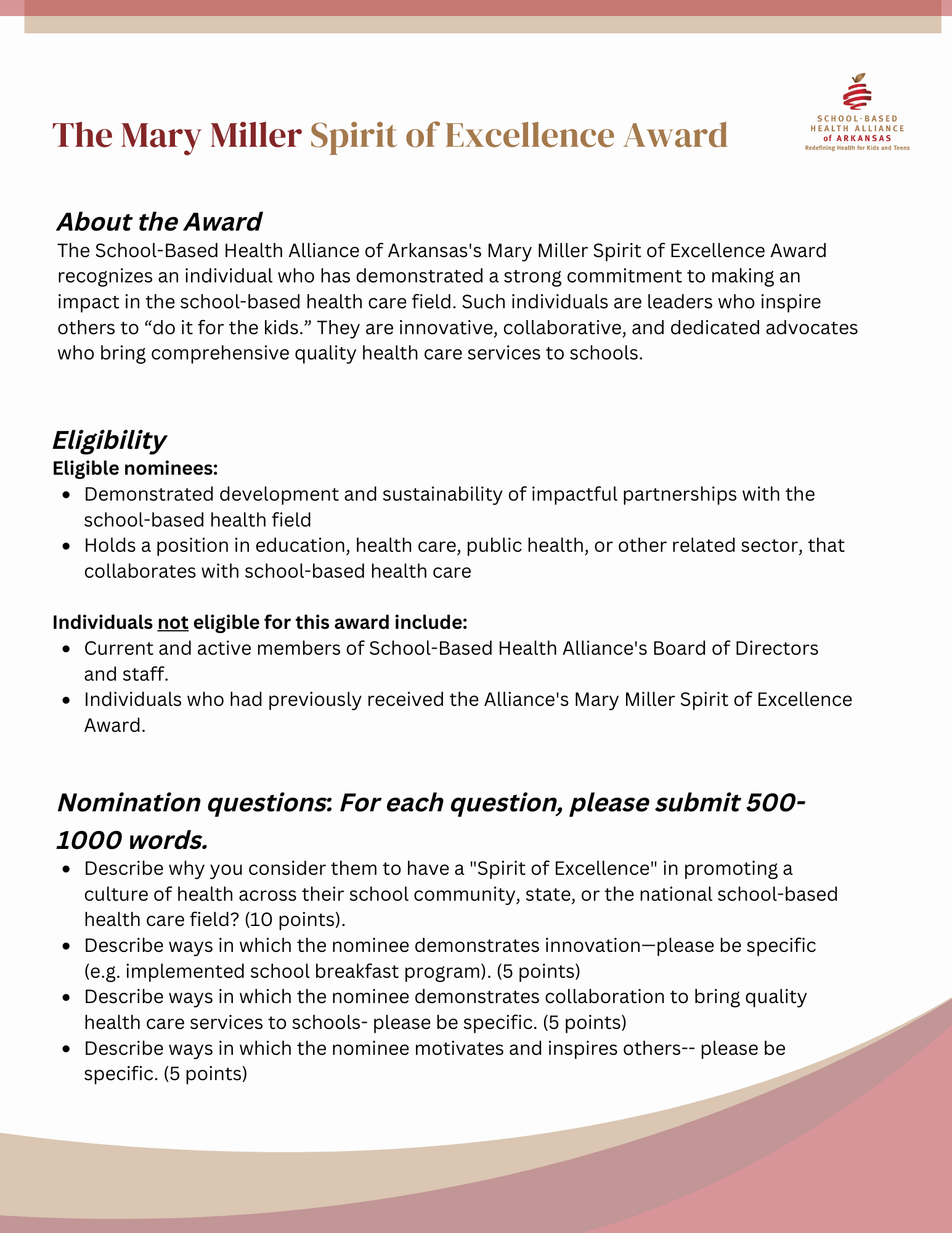 Spirit of Excellence Award - School-Based Health Alliance of Arkansas