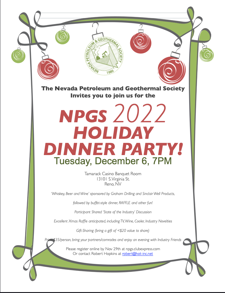 NPGS 2022 Holiday Dinner Party at The Tamarack Casino - Events - Nevada Petroleum and Geothermal ...