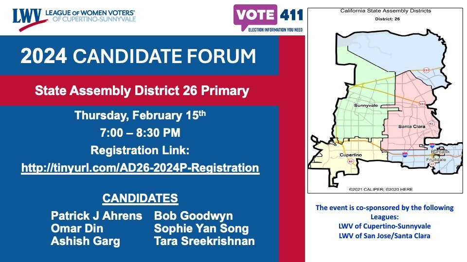 Candidate Forum - CA State Assembly District 26 - Events - LWVCS ...