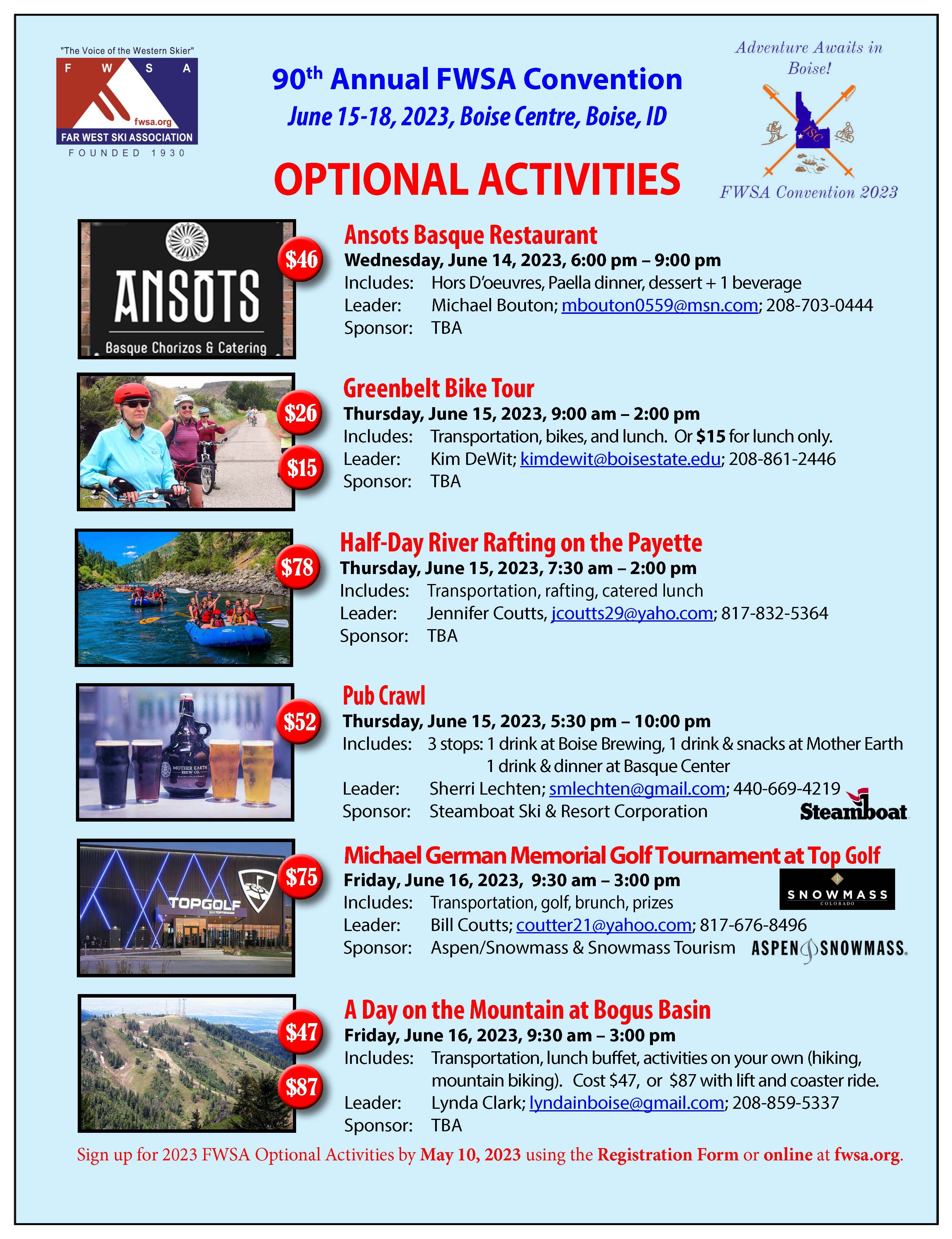 2023 Optional Activities - Far West Ski Association