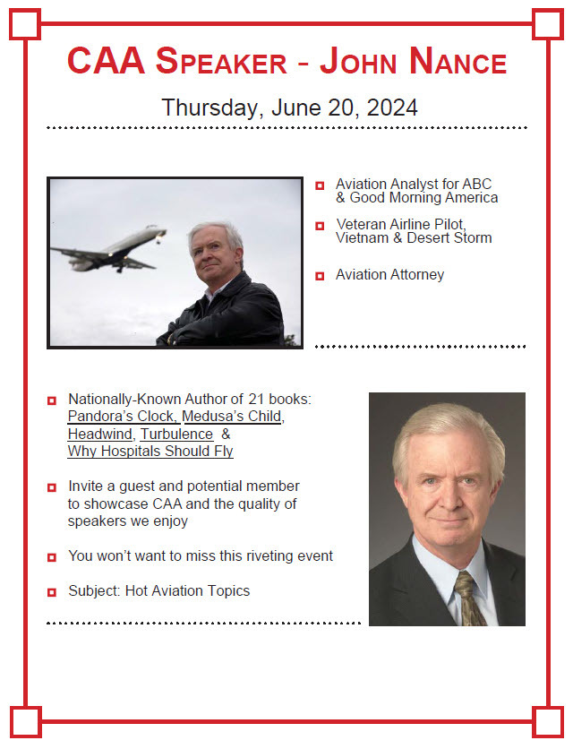 Evening with John Nance (online) - Events - Columbia Aviation Association