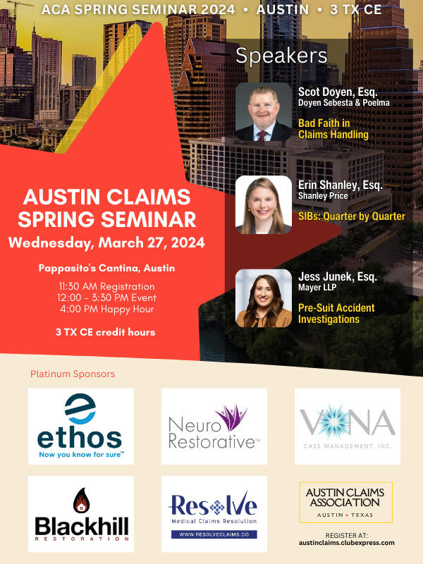 Spring Seminar 3 CE - Events - Austin Claims Association