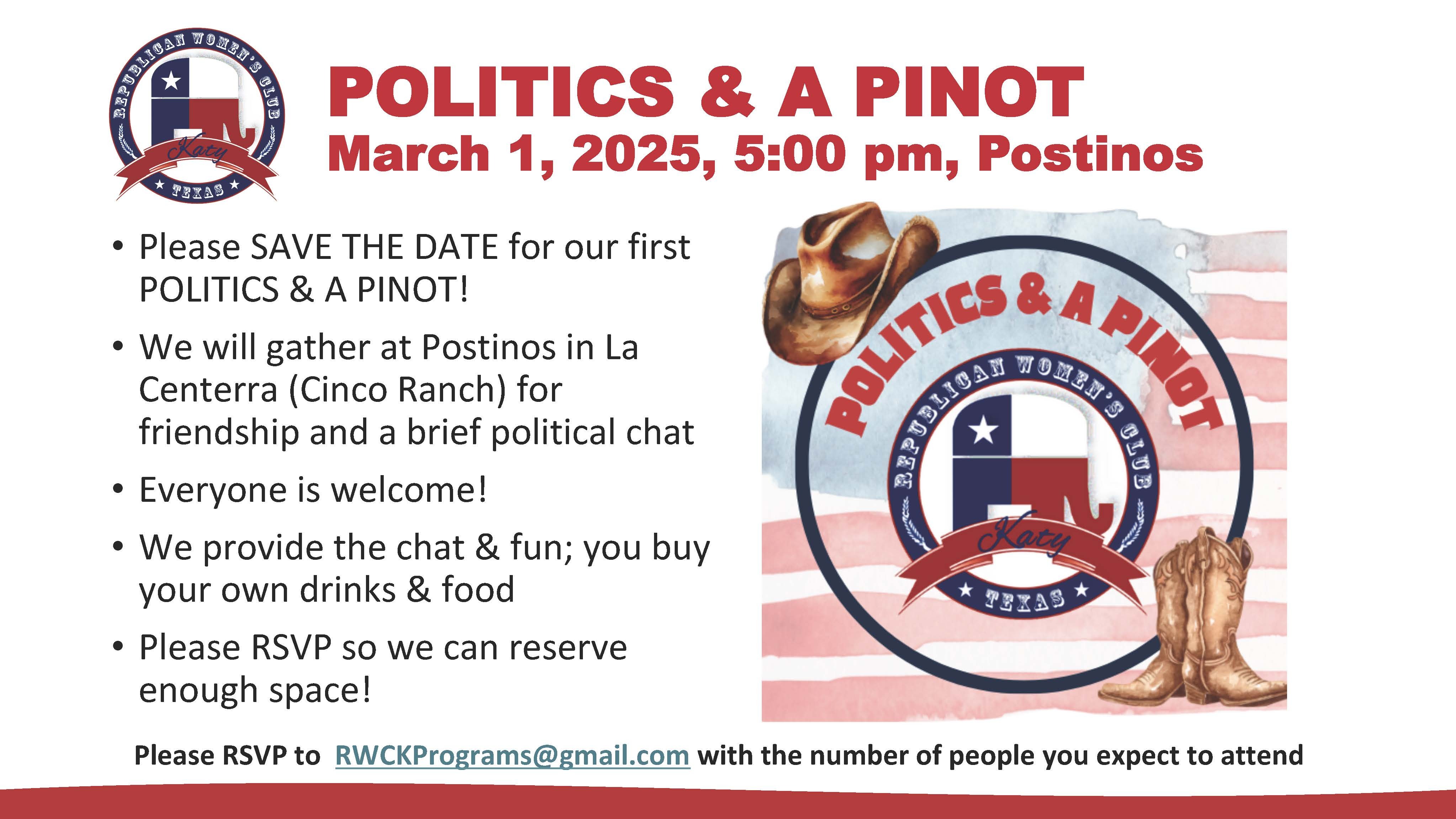 Politics and Pinot! - Events - The Republican Women's Club of Katy