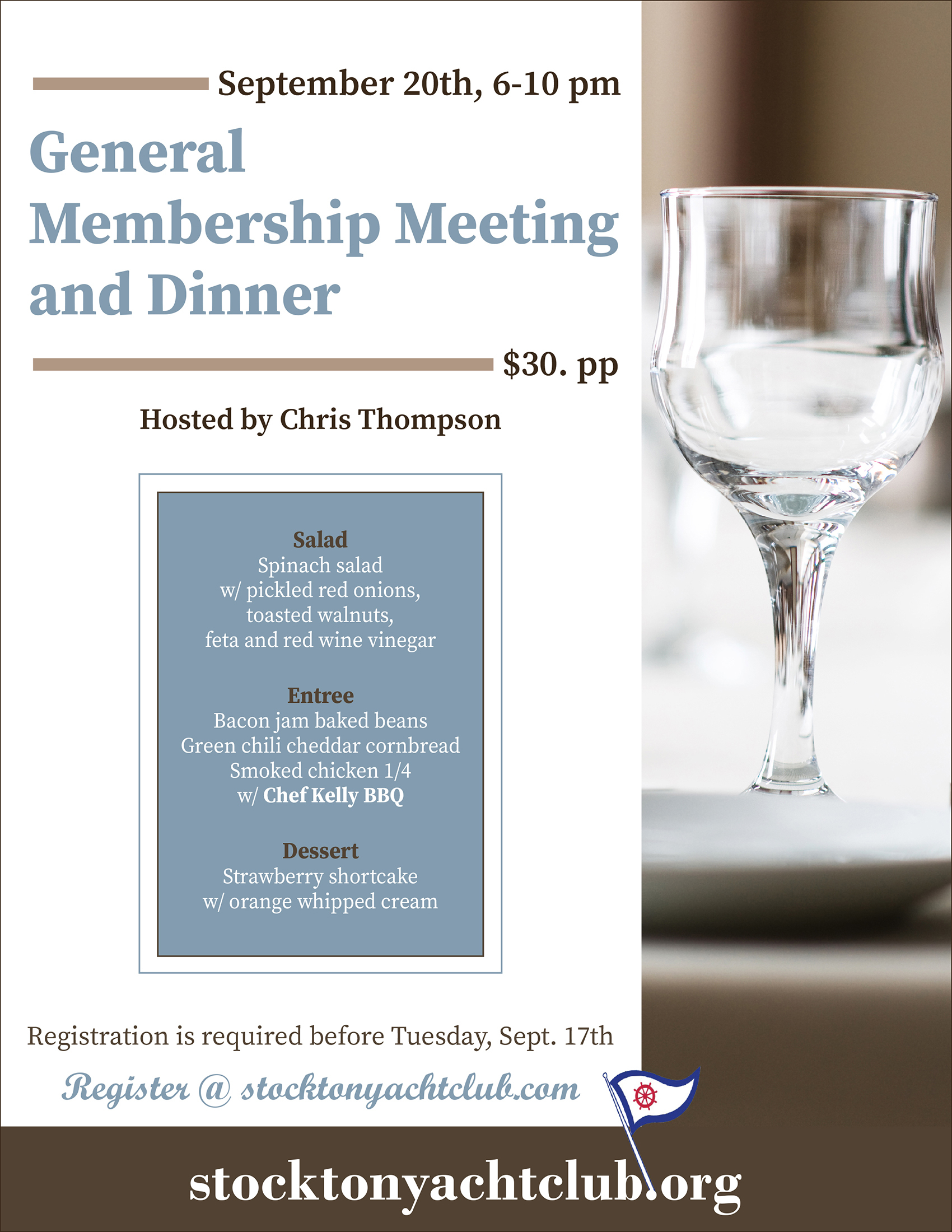 General Membership Meeting and Dinner - Events - Stockton Yacht Club