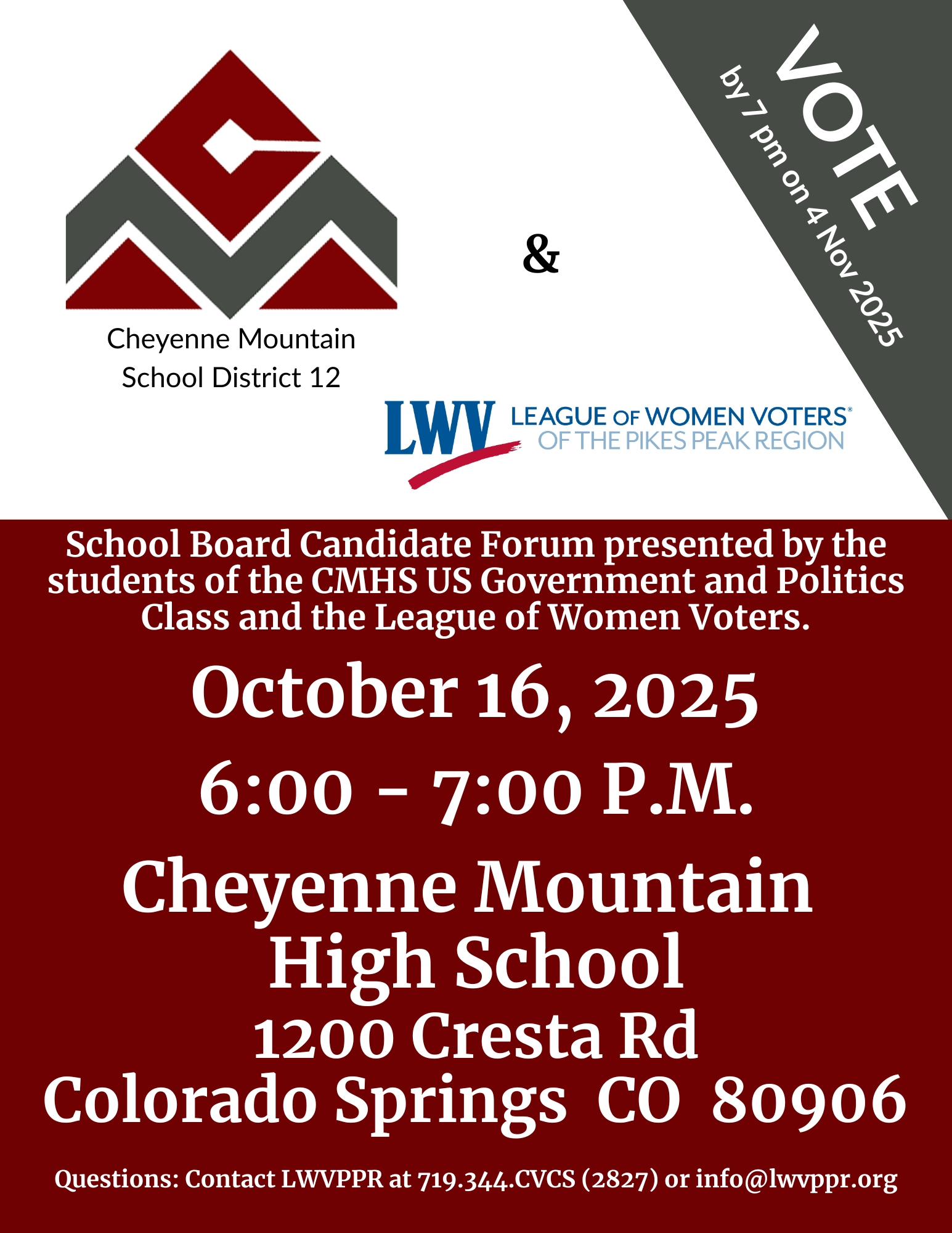 LWVPPR & Cheyenne Mountain School District 12 Candidate Forum - Events ...