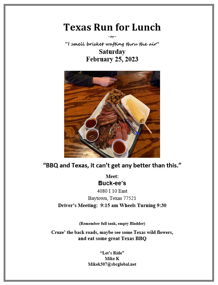 Texas Run for Lunch - Events - San Jacinto Corvette Club