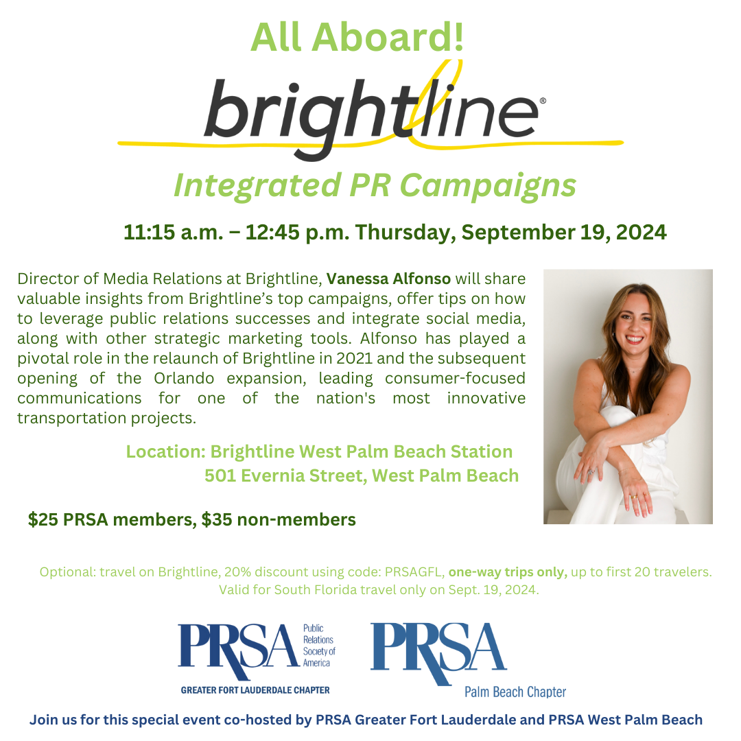 Integrated PR Campaigns with Brightline - Events - PRSA Greater Fort ...