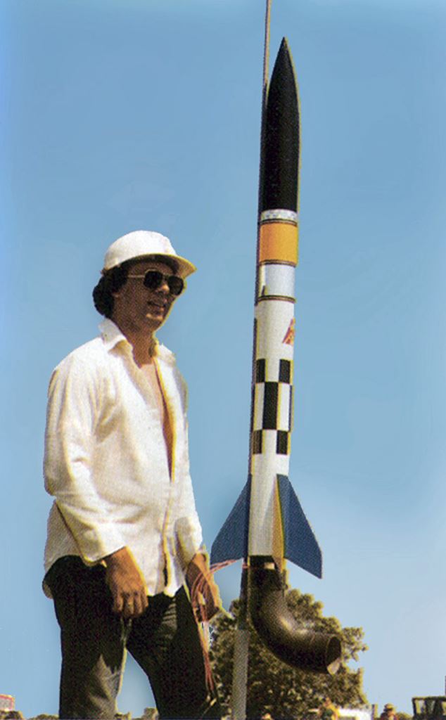 A.J. Reed with his Sidewinder scale rocket.