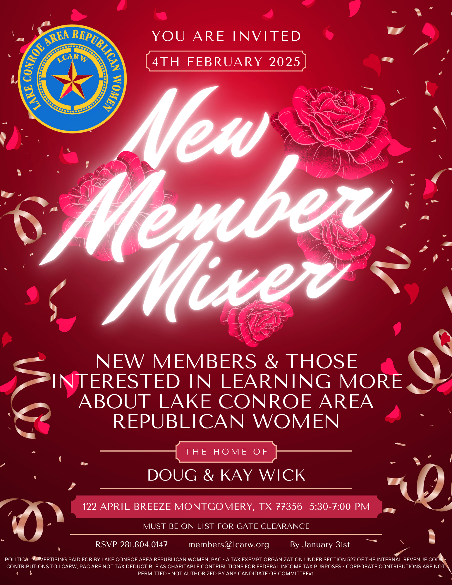 NEW MEMBER MIXER - Events - Lake Conroe Area Republican Women